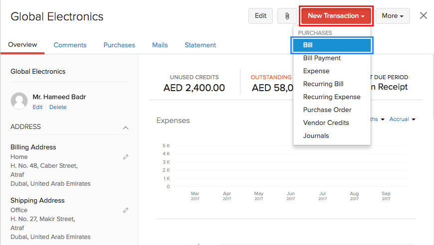 Bills | Help | Zoho Books
