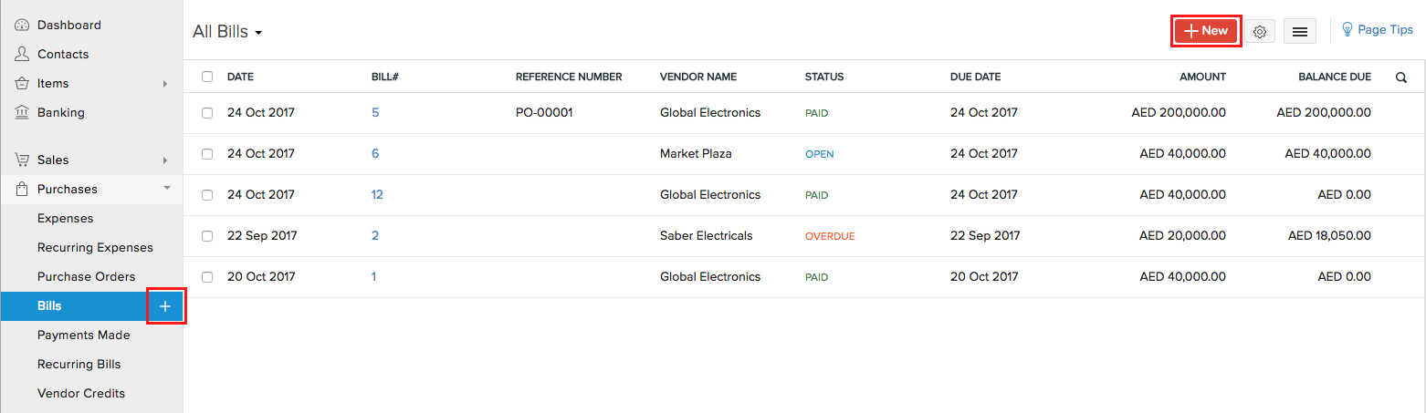 Bills | Help | Zoho Books