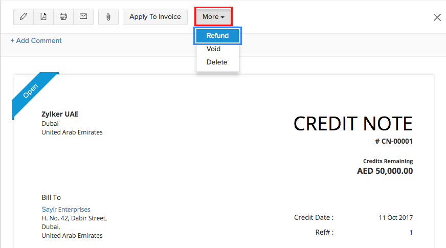 Credit Note | User Guide | Zoho Books