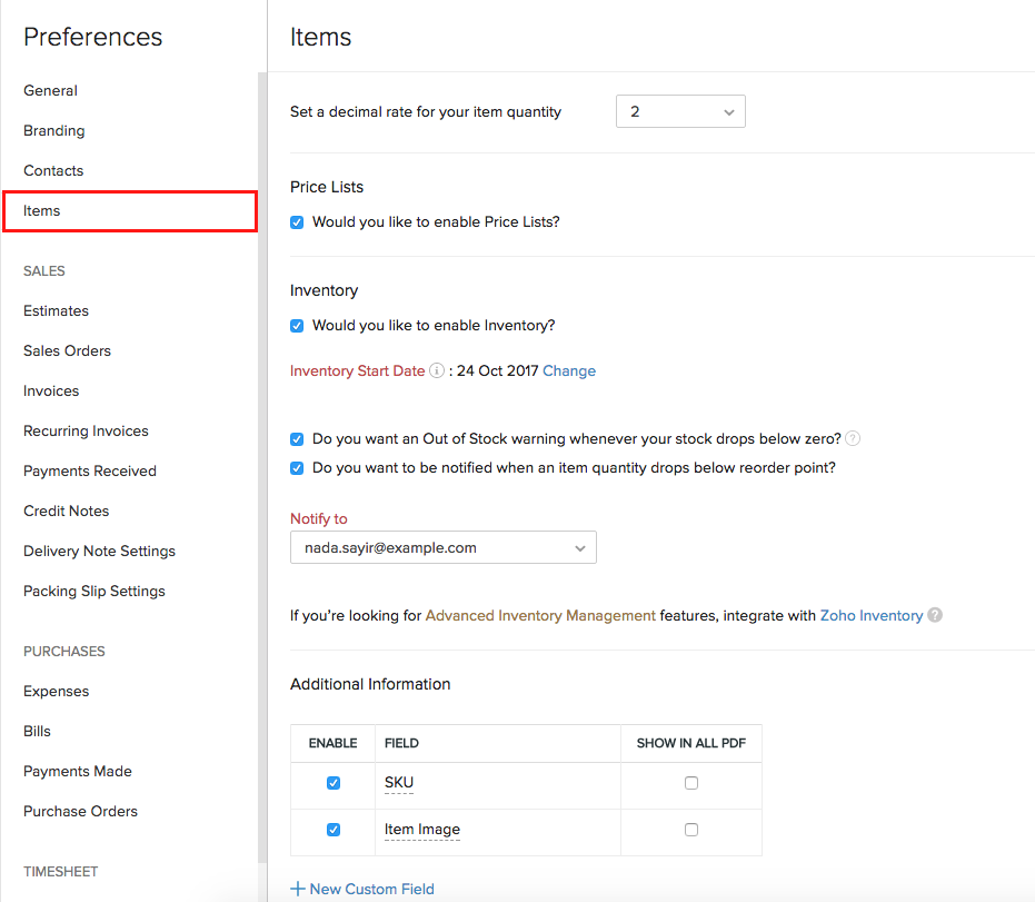 Preferences | User Guide | Zoho Books