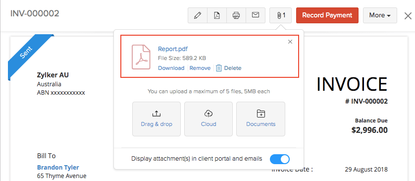 Other Actions for Invoice | Help | Zoho Books