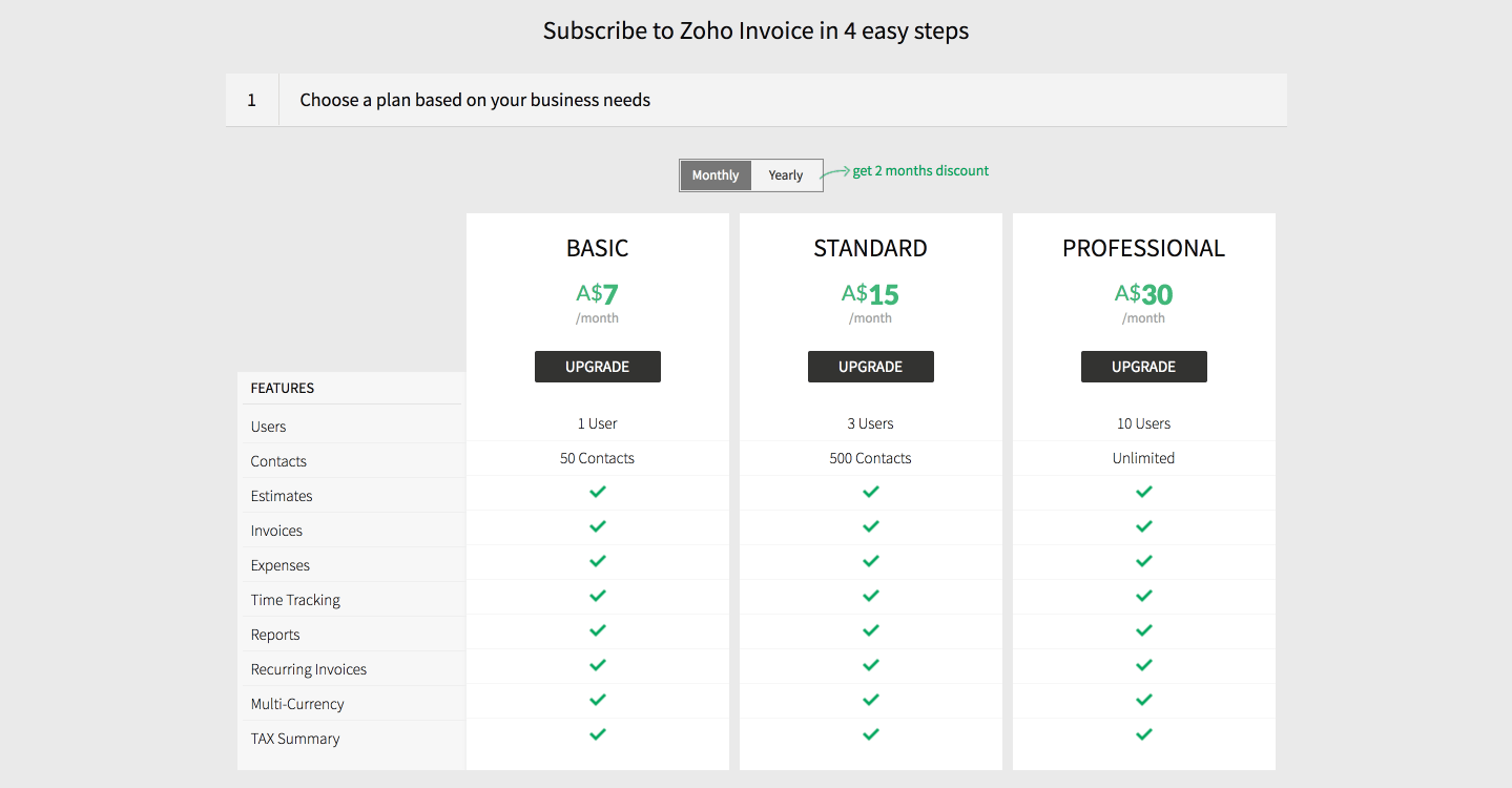 Subscription, plan upgrade, plan downgrade update card and address | Help - Zoho Invoice