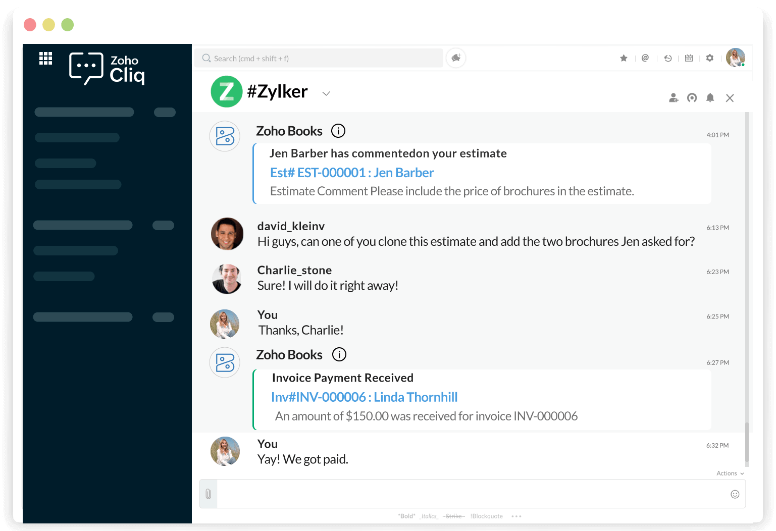Zoho Cliq Integration | Zoho Books