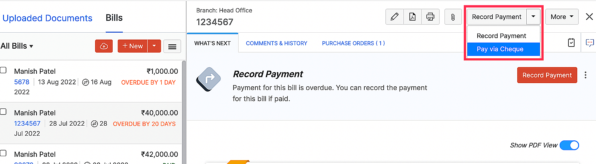 Cheque Help Zoho Books