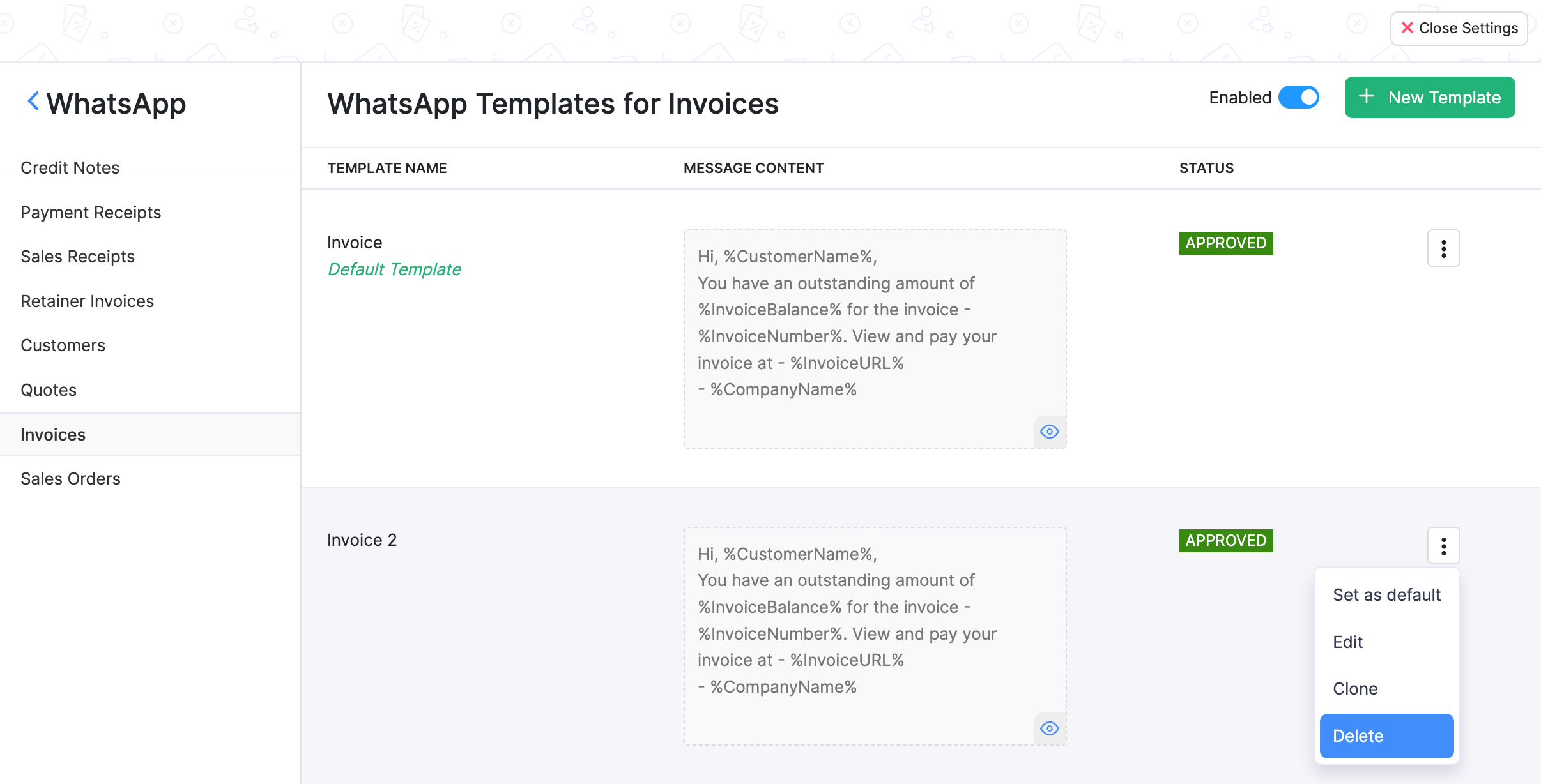 WhatsApp - Zoho Books Integration | Help | Zoho Books