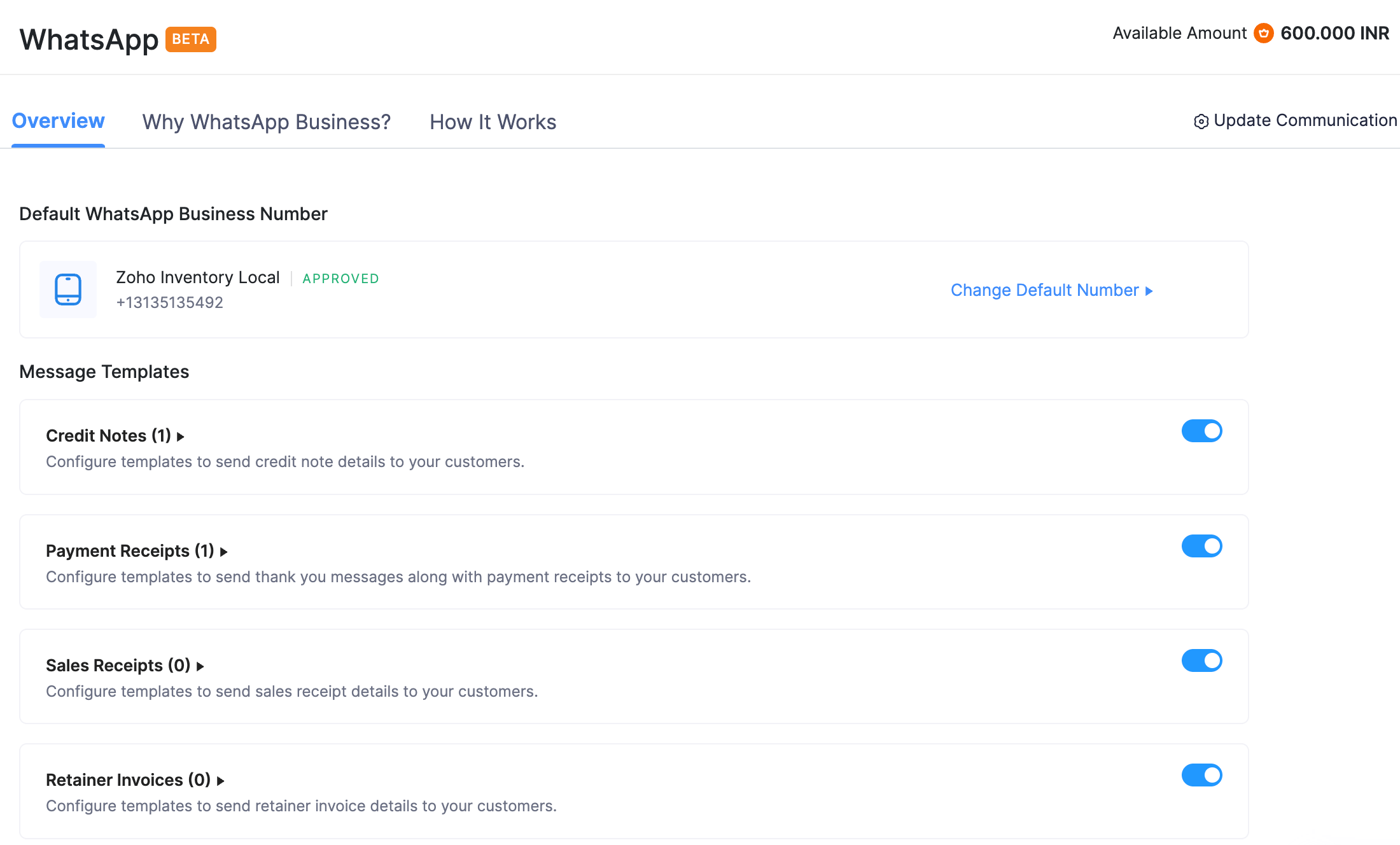 WhatsApp - Zoho Books Integration | Help | Zoho Books