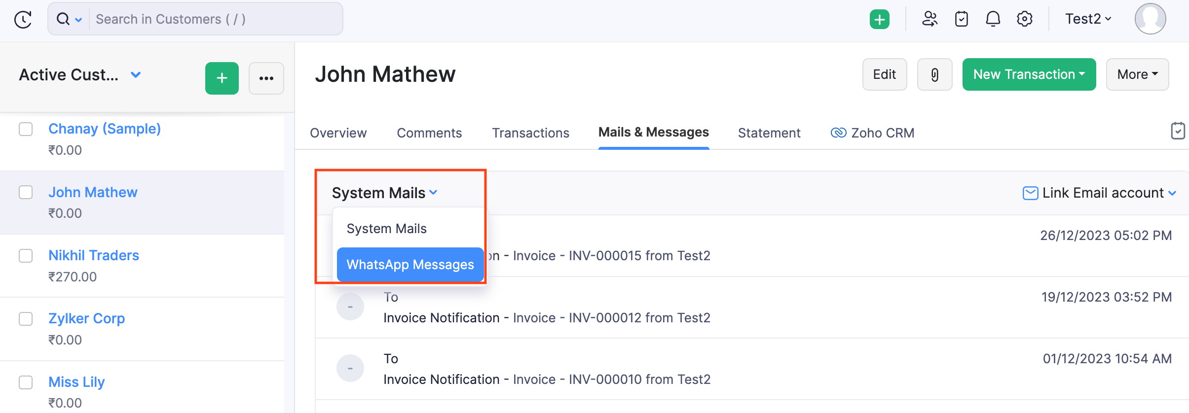 WhatsApp - Zoho Books Integration | Help | Zoho Books