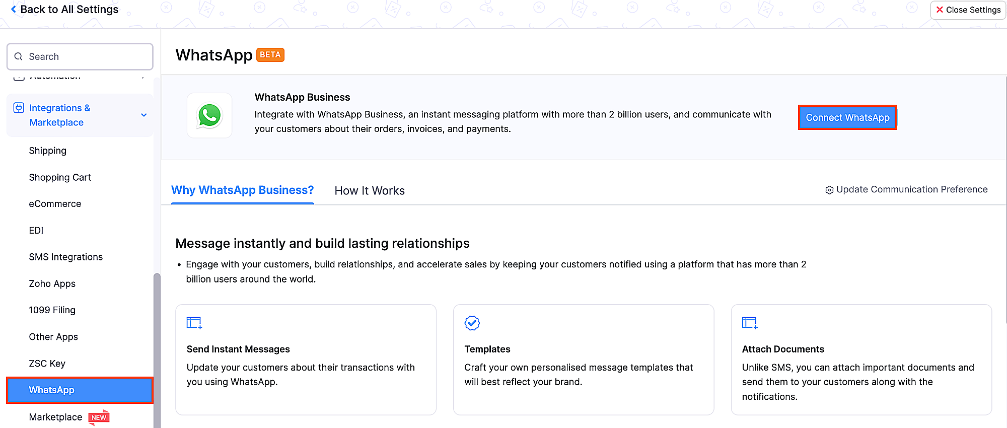 WhatsApp - Zoho Books Integration | Help | Zoho Books