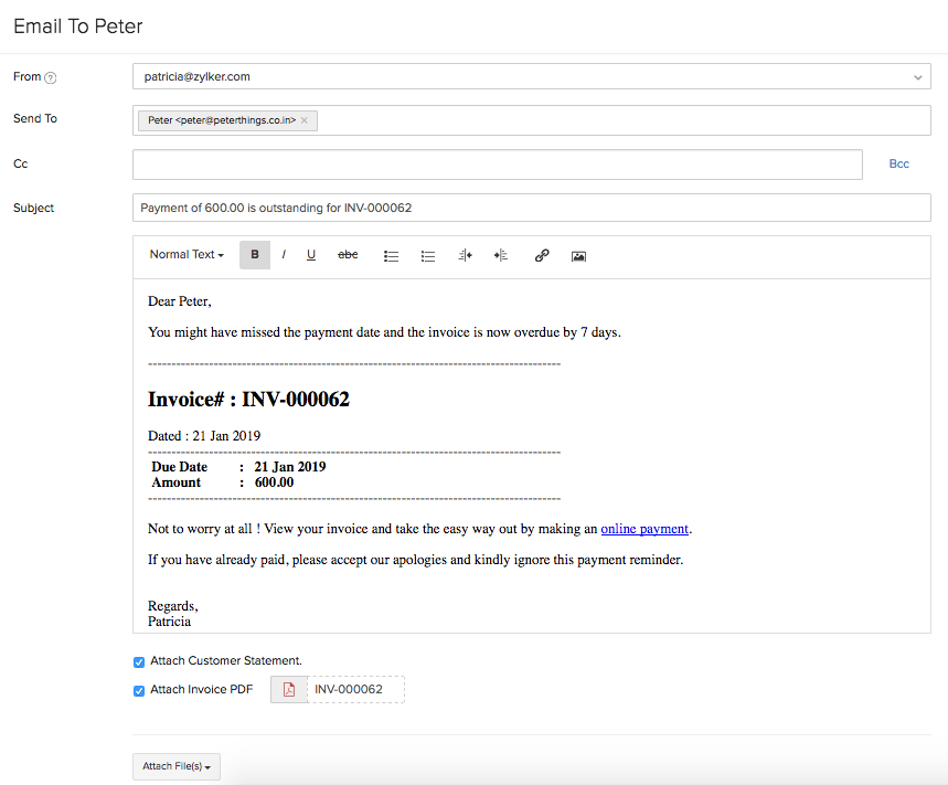 Reminders Help Zoho Books