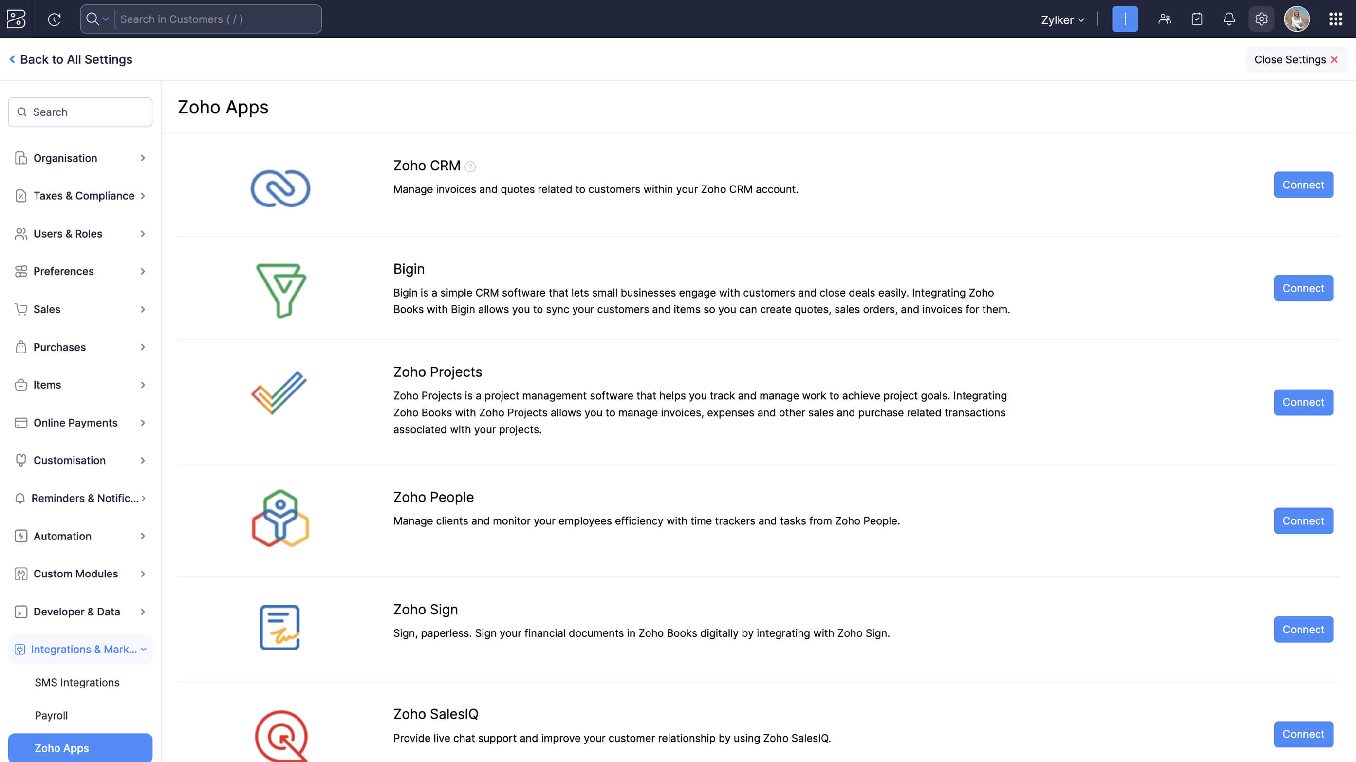Zoho Books - Zoho Sign | Integration