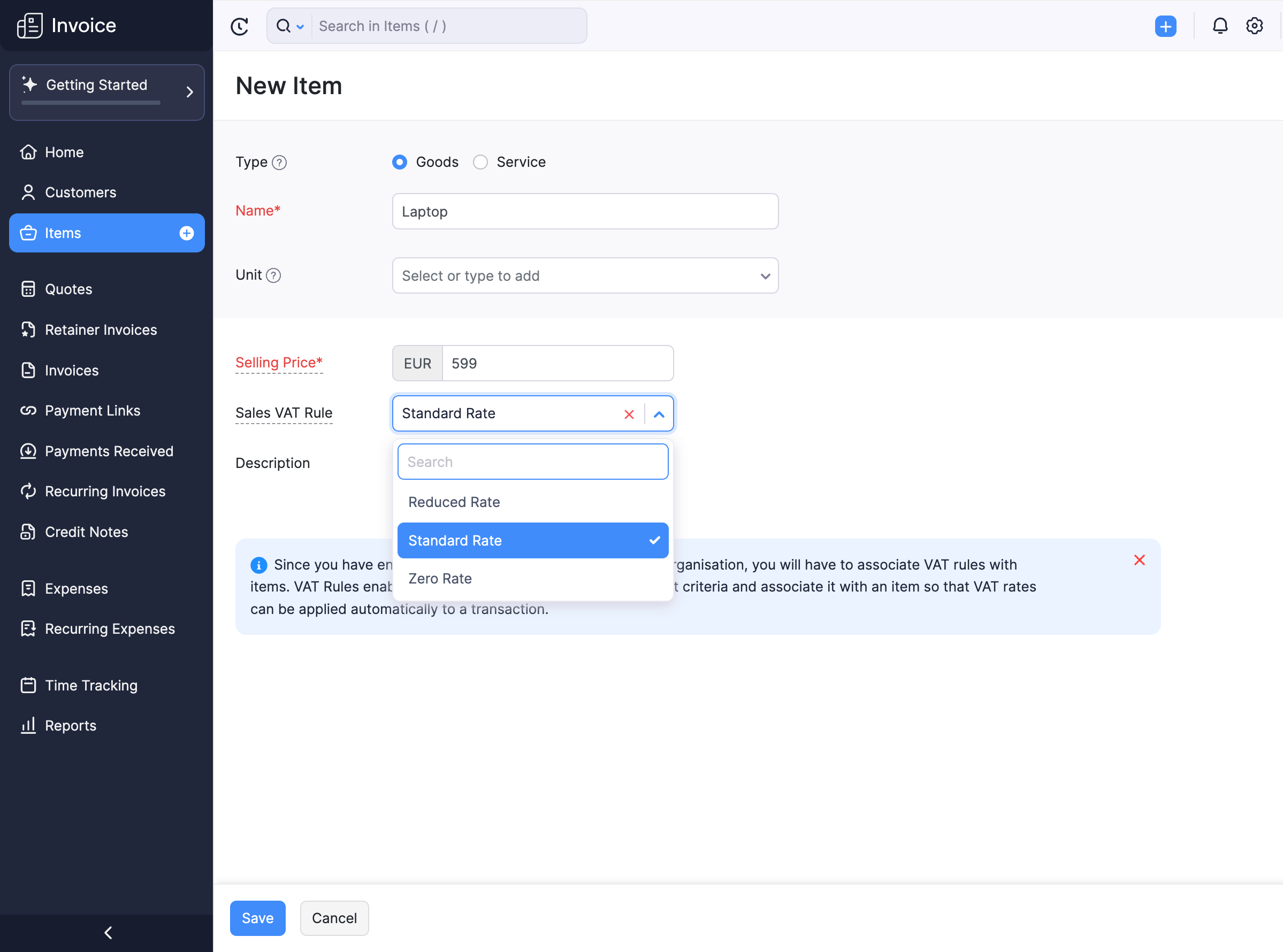 VAT Settings | Help | Zoho Invoice