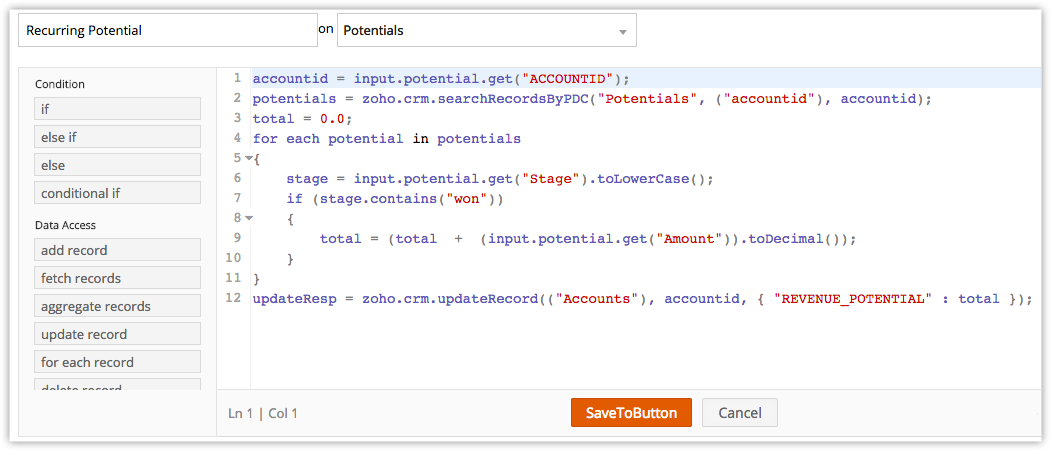 Using Custom Buttons | Zoho Developer Help
