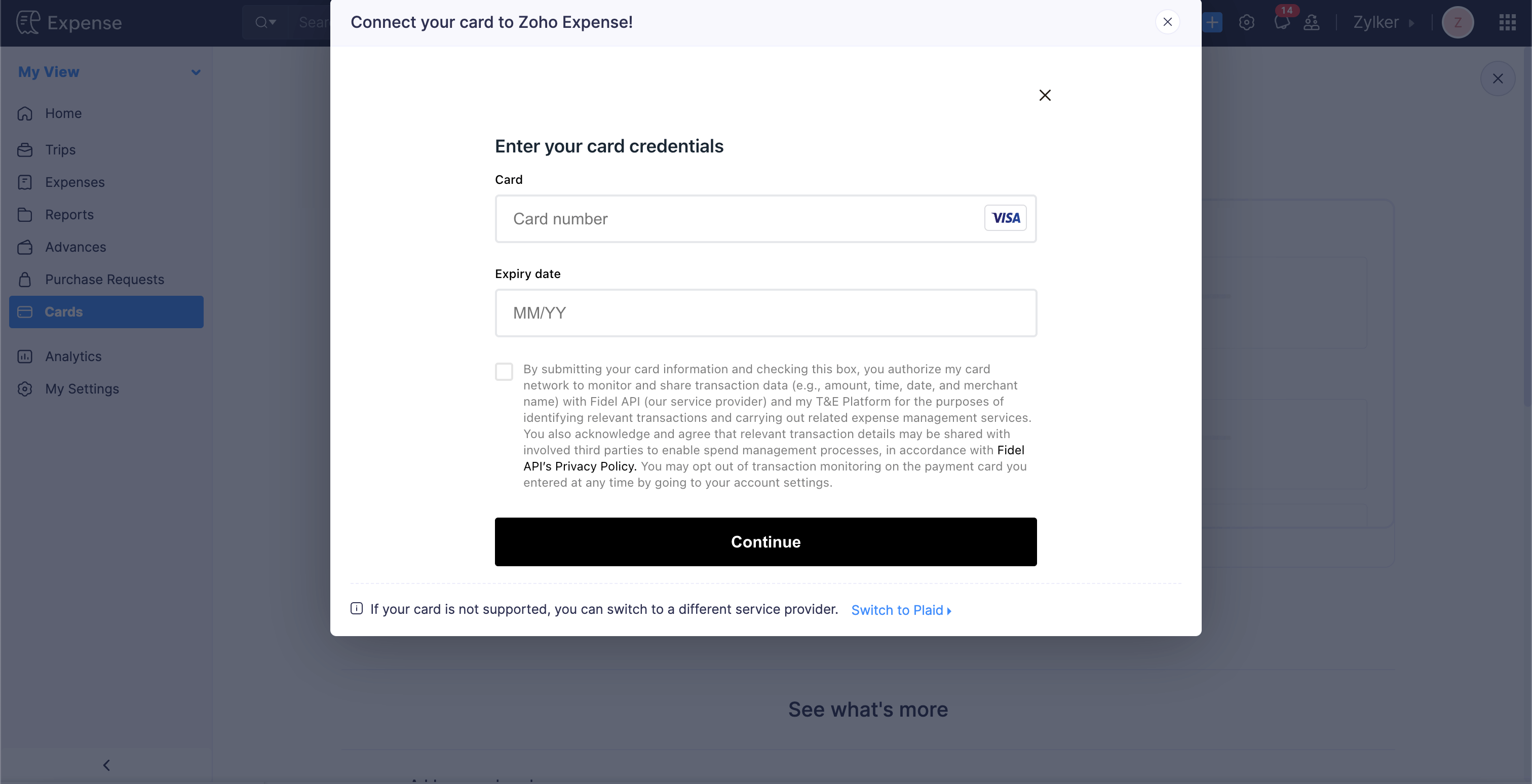 Real-Time Feeds | Cards | User Guide | Zoho Expense