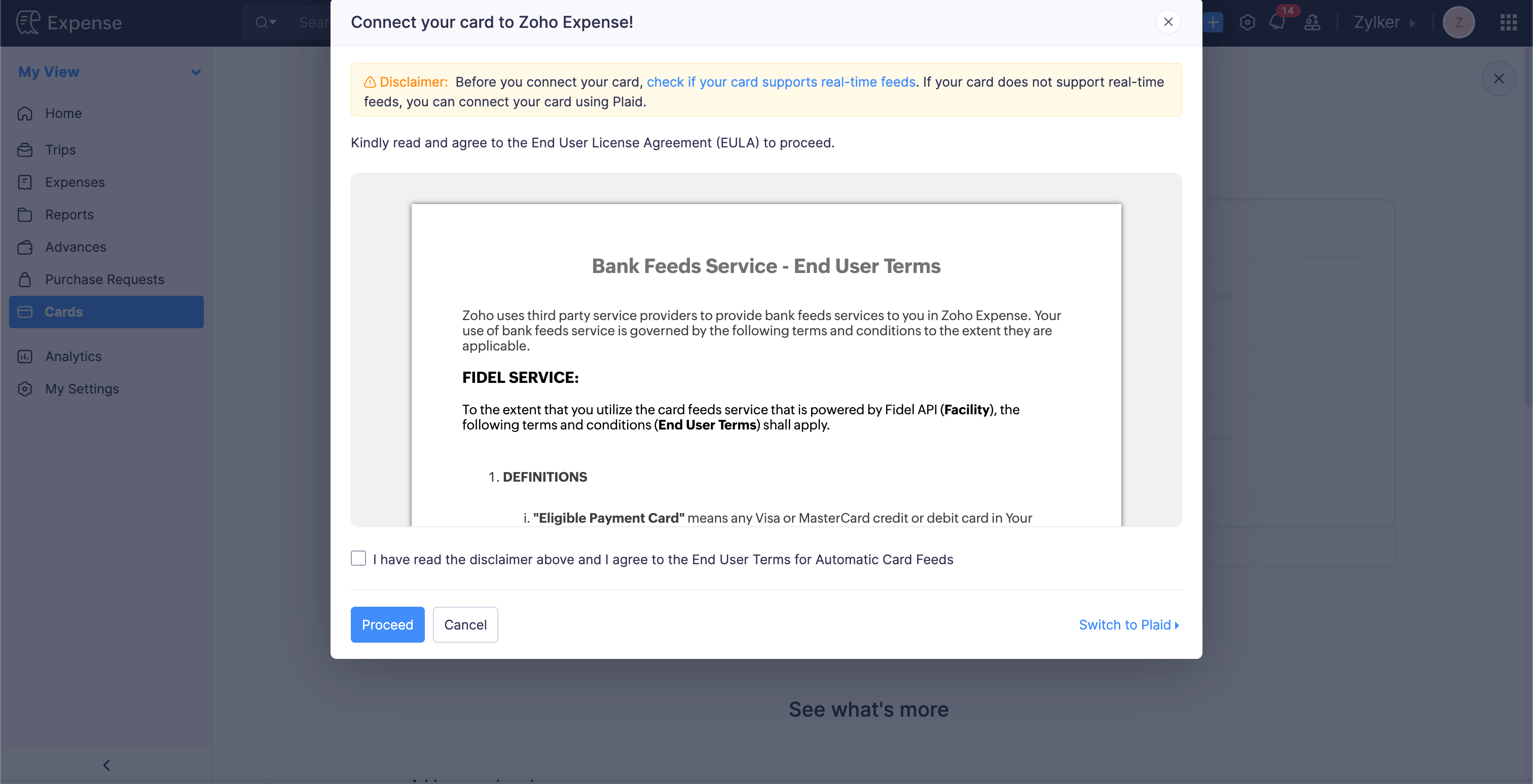 Real-Time Feeds | Cards | User Guide | Zoho Expense