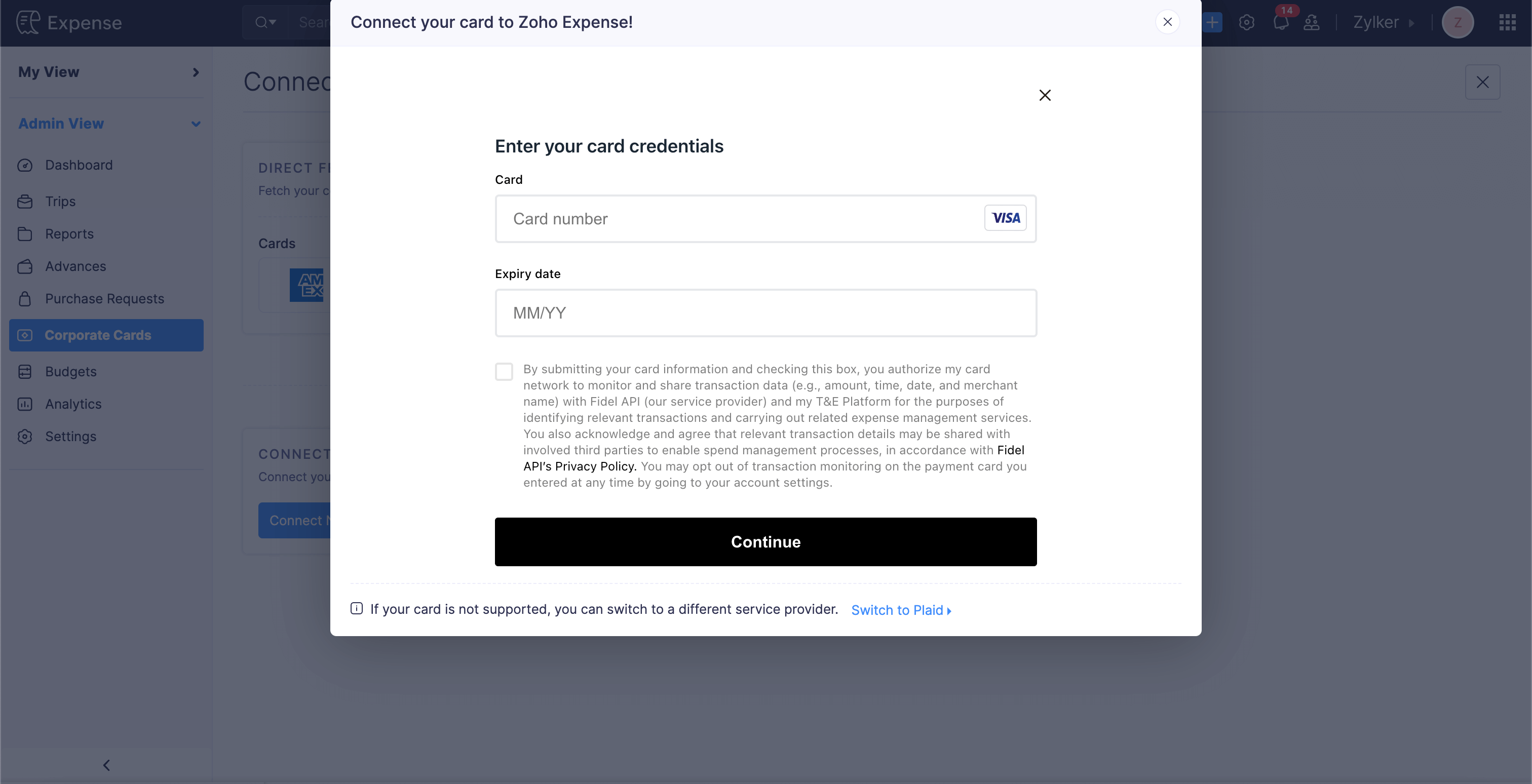 Real-Time Feeds | Cards | User Guide | Zoho Expense