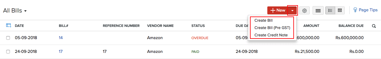 Bills | Help | Zoho Books