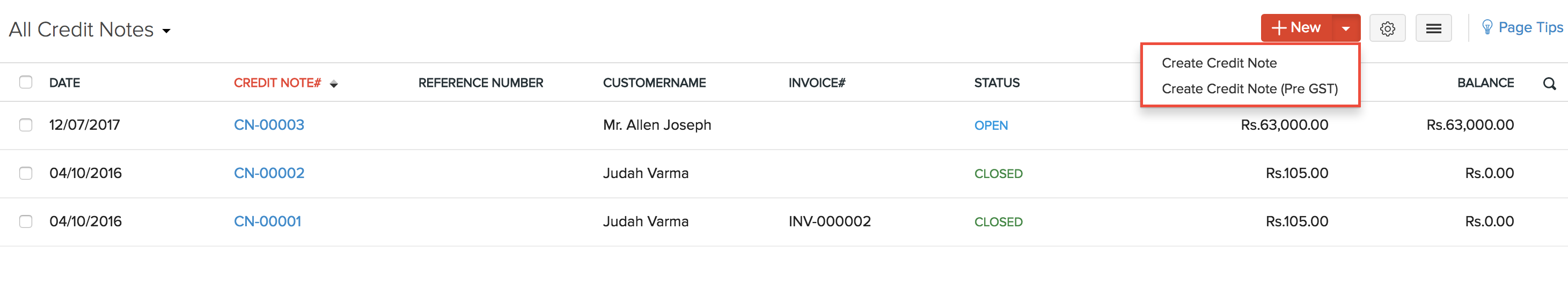 Credit Note | Help | Zoho Books
