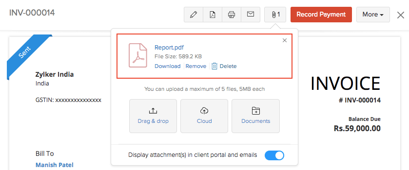 Other Actions for Invoice | Help | Zoho Books