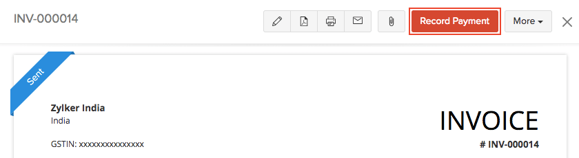 Record Payment for Invoice | Help | Zoho Books
