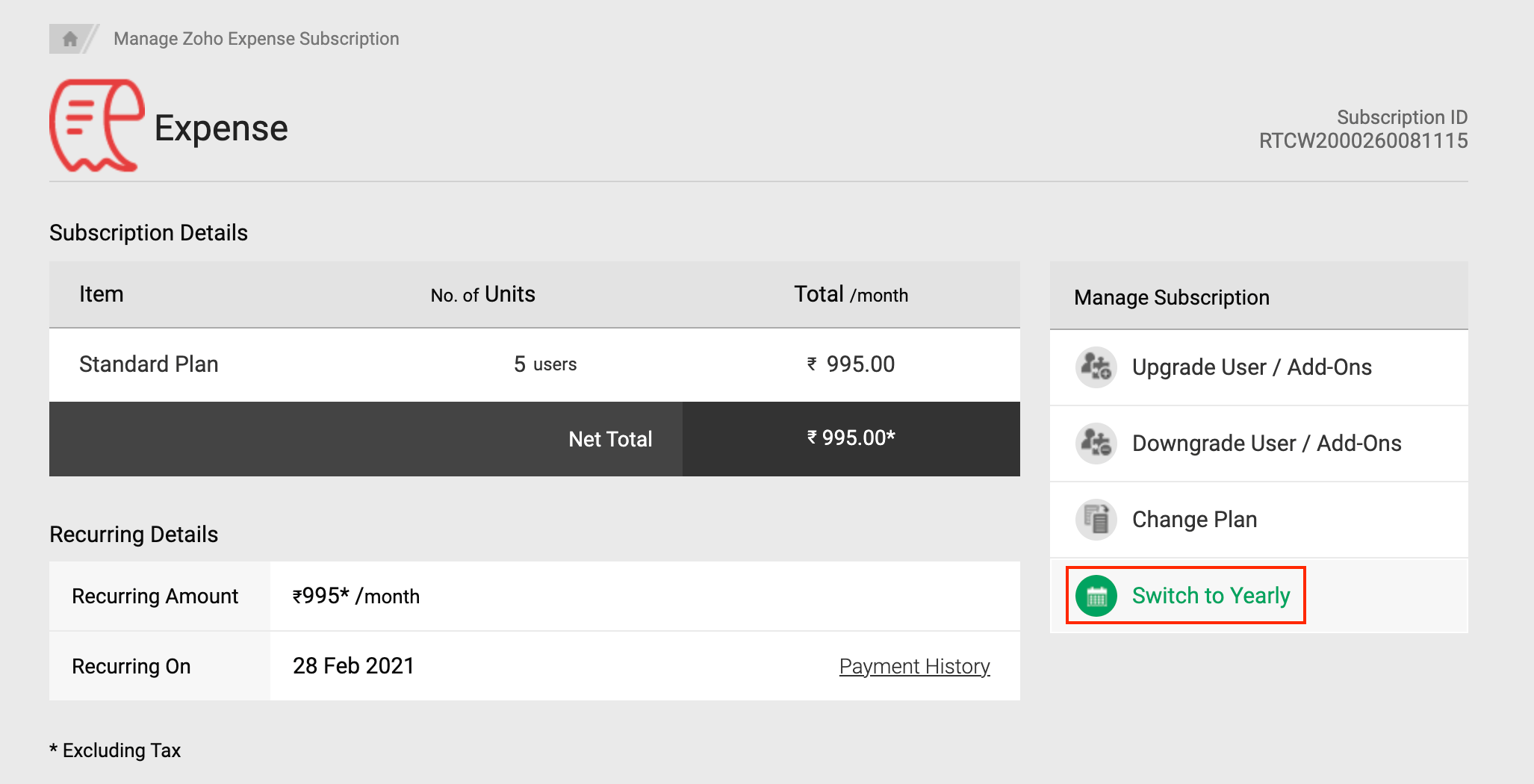 Subscription | User Guide | Zoho Expense
