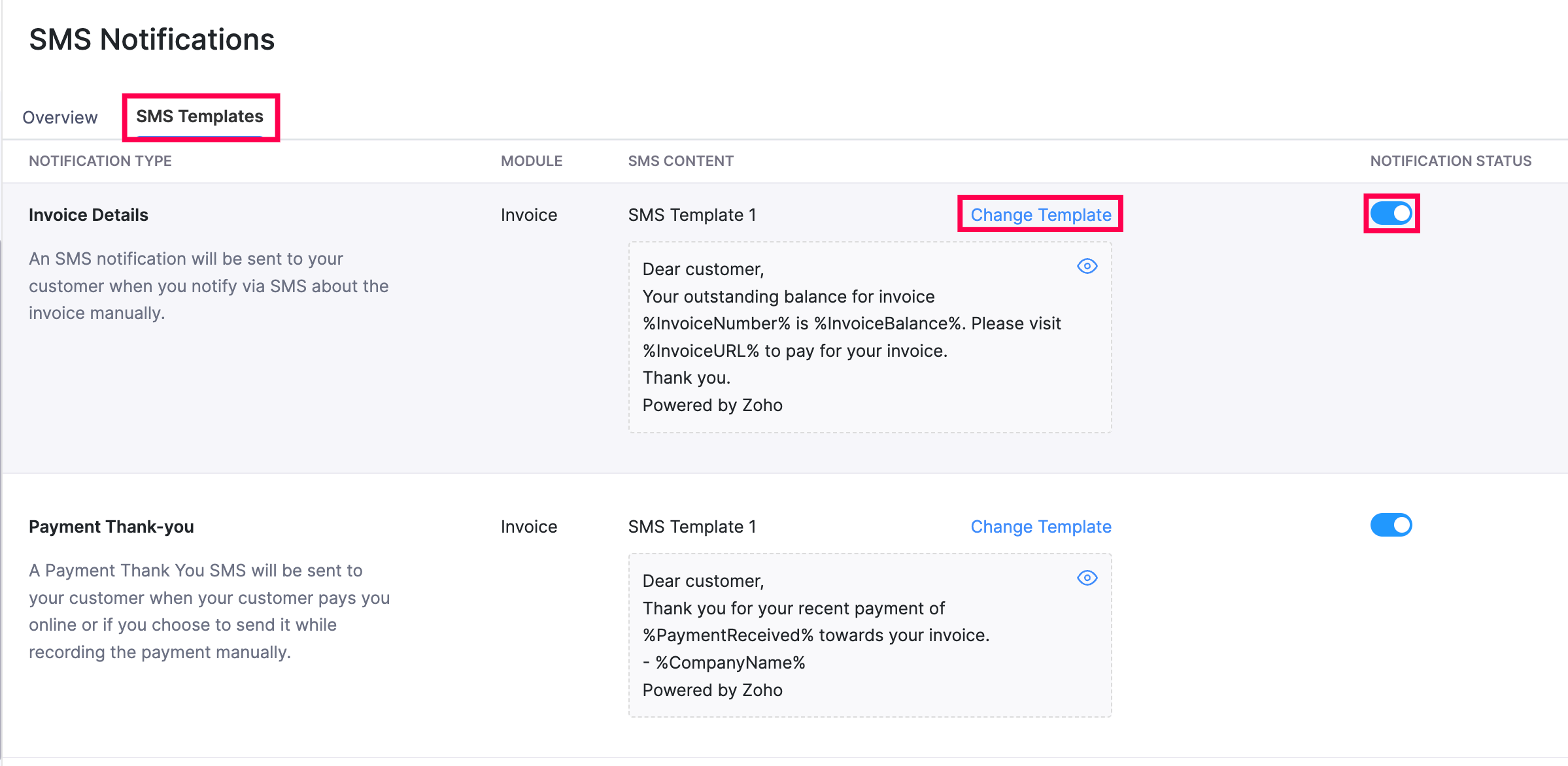 SMS Notifications | User Guide | Zoho Inventory SMS Notifications | User Guide | Zoho Inventory