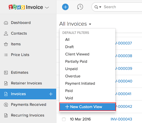 Invoice Customization - Custom Views, Filter Invoices | Help - Zoho Invoice