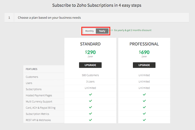 Pricing and Upgrading - Help doc | Zoho Subscriptions