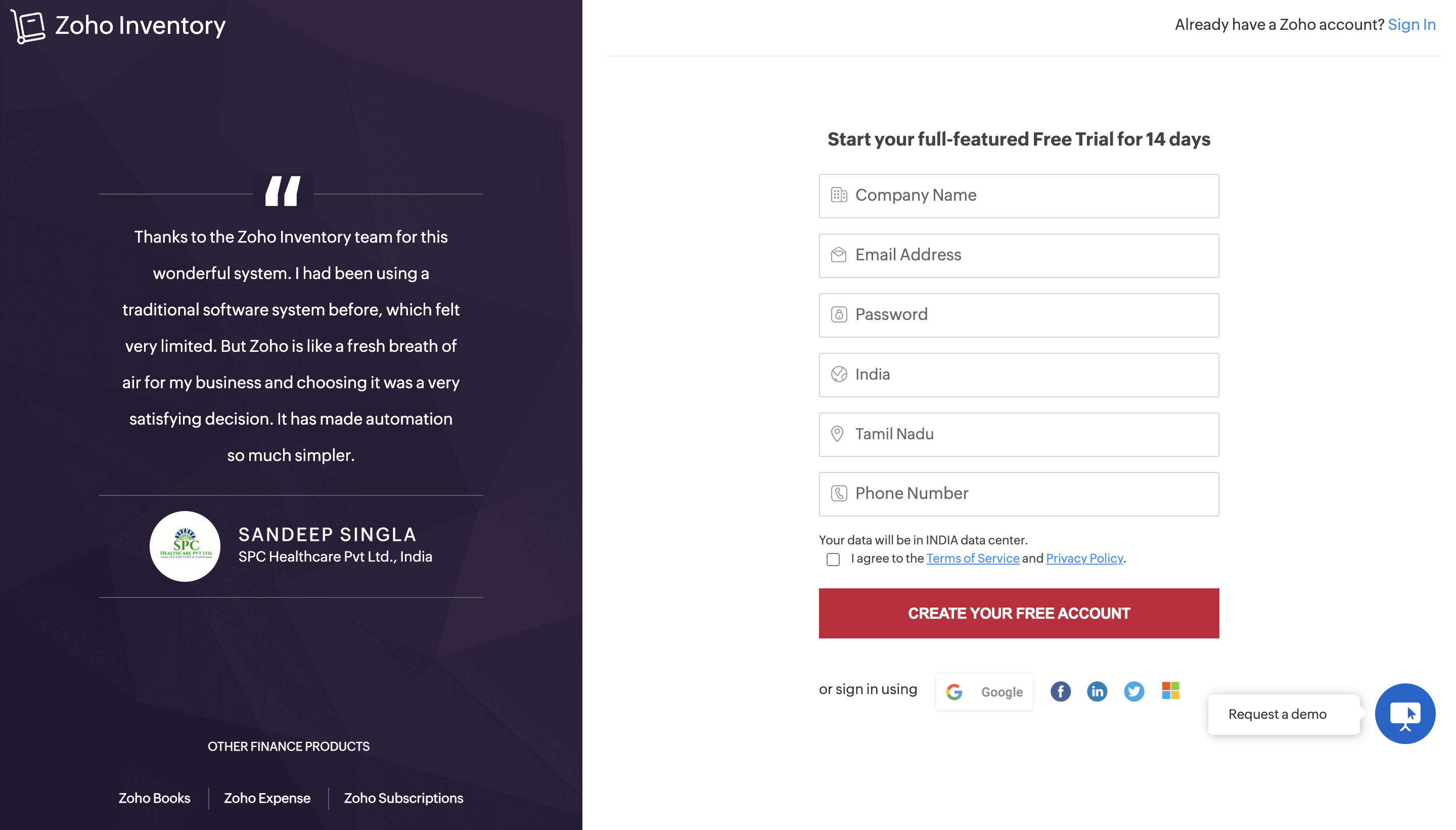Sign Up & Access Zoho Inventory:: User Guide | Zoho Inventory Sign Up & Access Zoho Inventory:: User Guide | Zoho Inventory