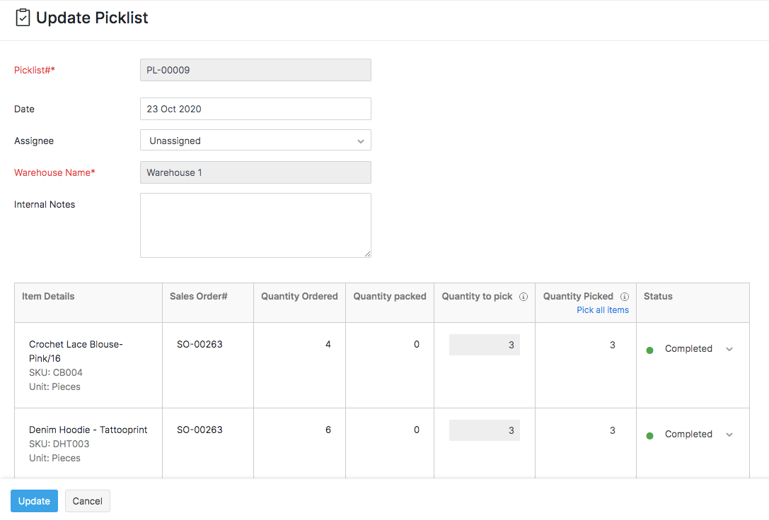 Picklist | User Guide | Zoho Inventory Picklist | User Guide | Zoho Inventory