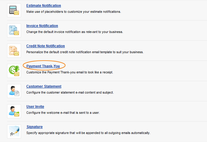 Zoho Invoice - Estimate & Invoice Notification Settings
