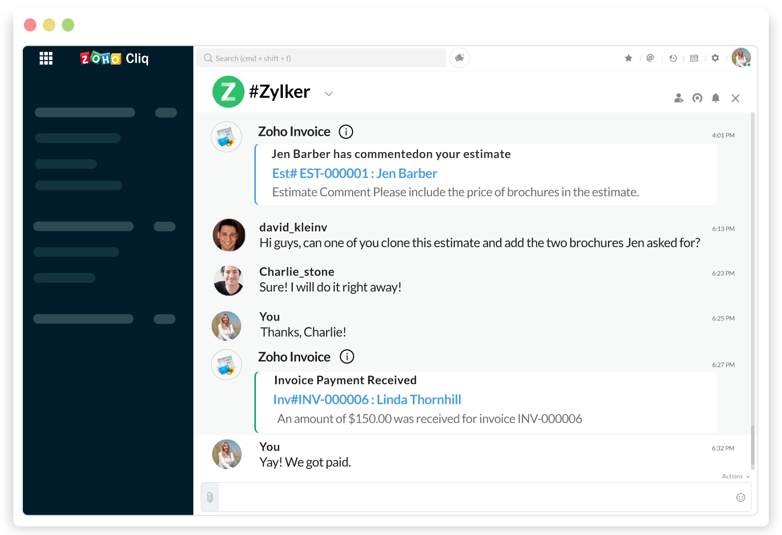 Zoho Cliq Integration | Zoho Invoice