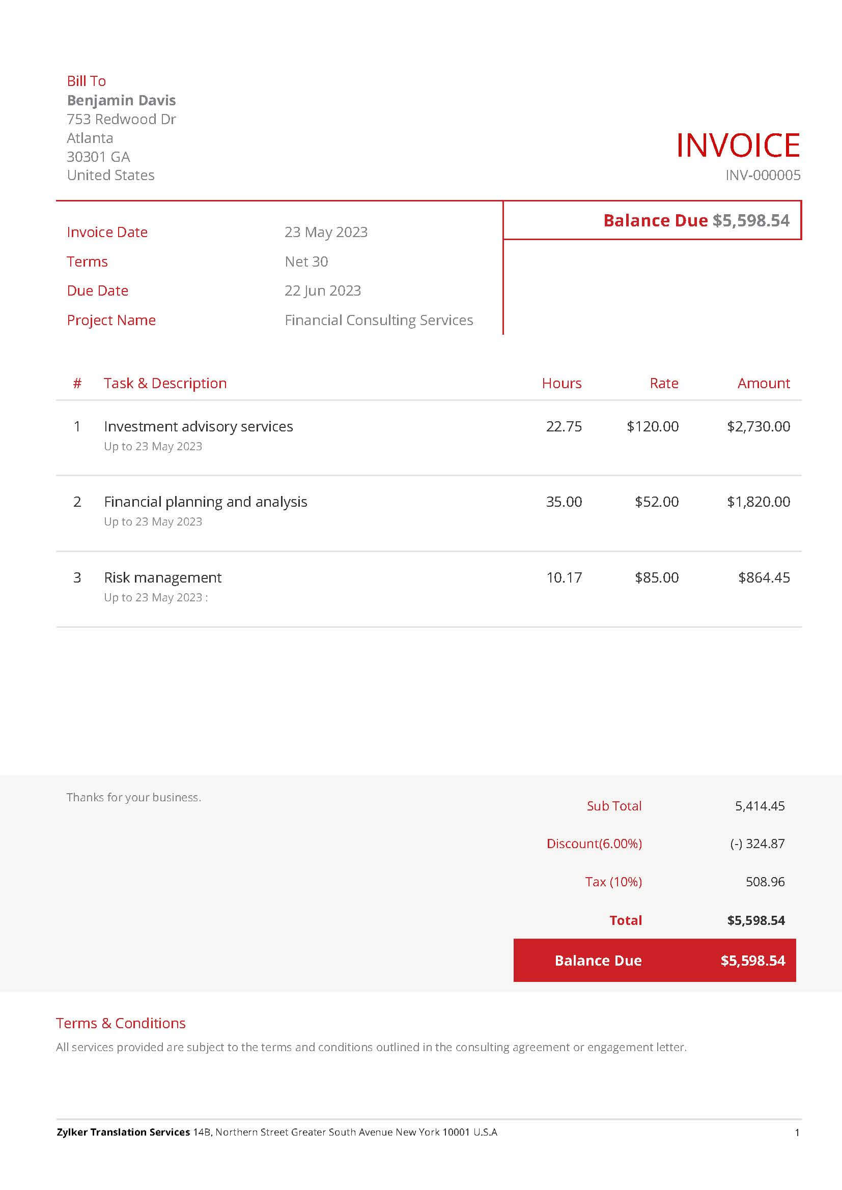 Free Consulting Invoice Template For Consultancy Services Zoho Invoice