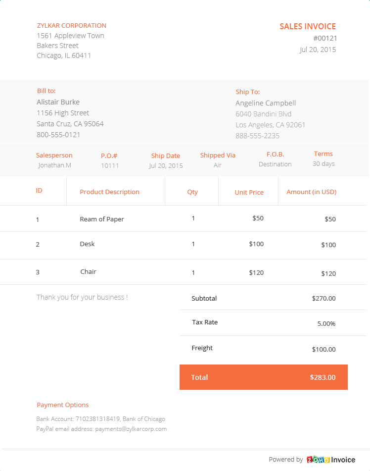Free Sales Invoice Template Zoho Invoice