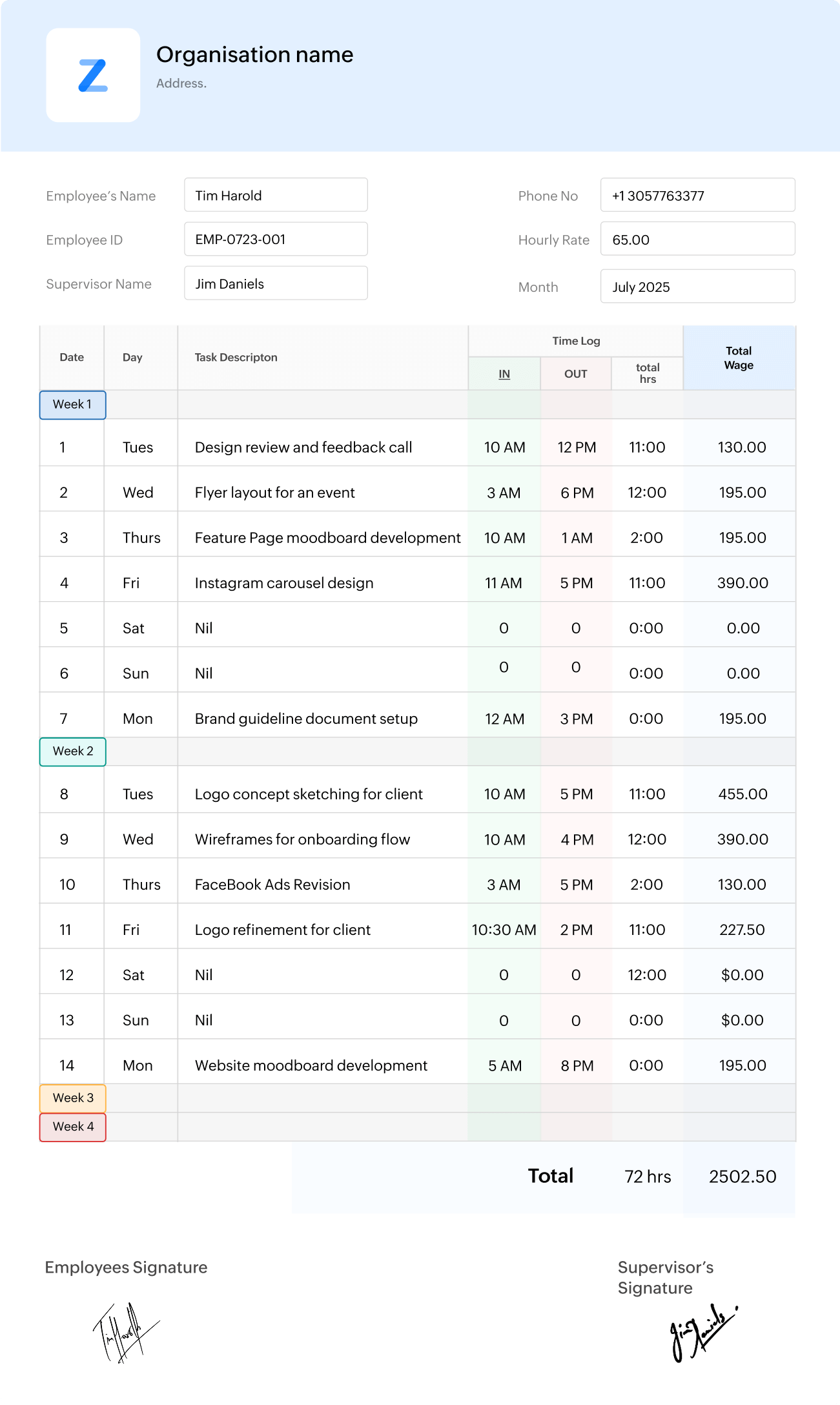 Free Timesheet Template | Zoho Invoice
