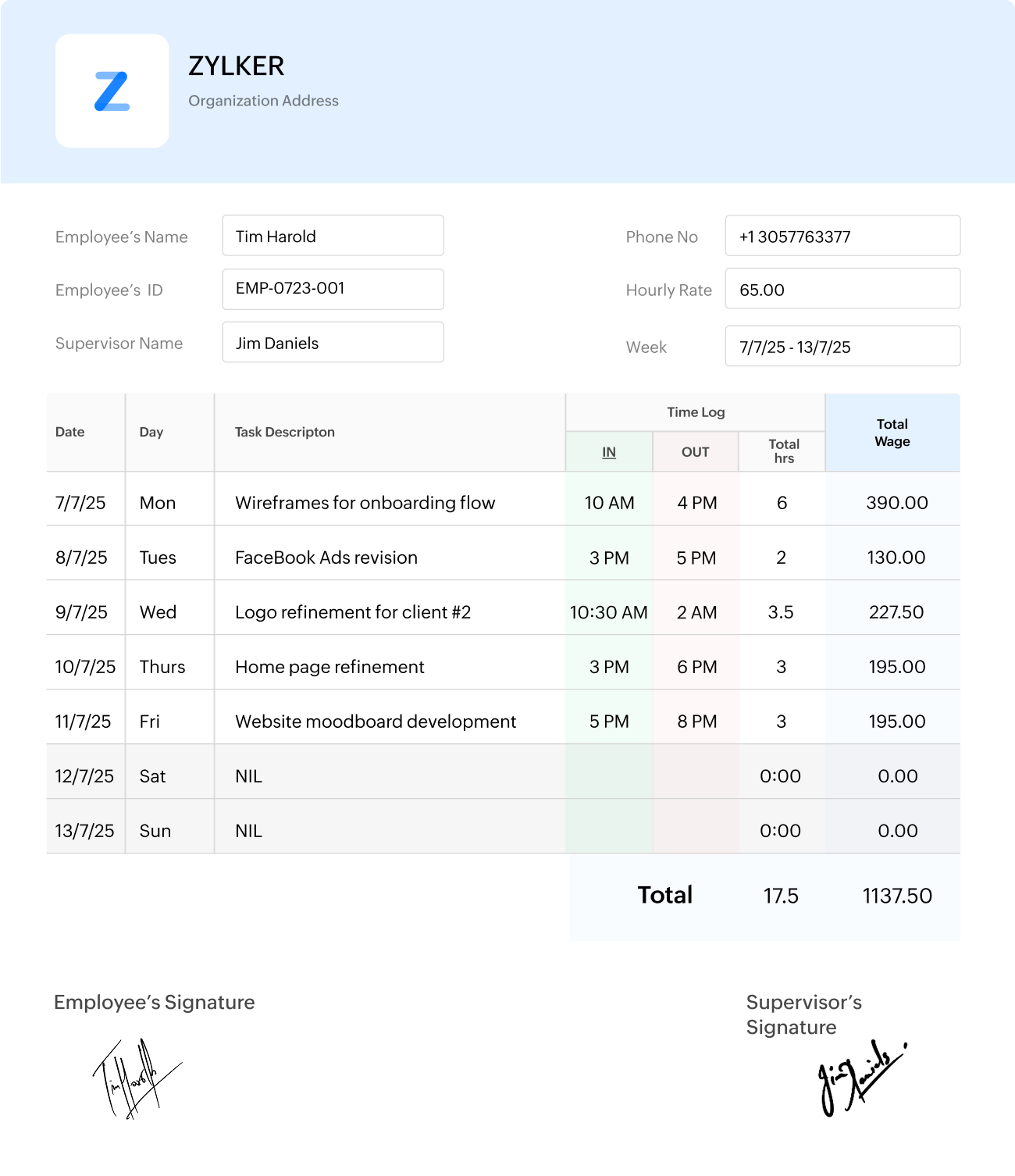 Free Timesheet Template | Zoho Invoice