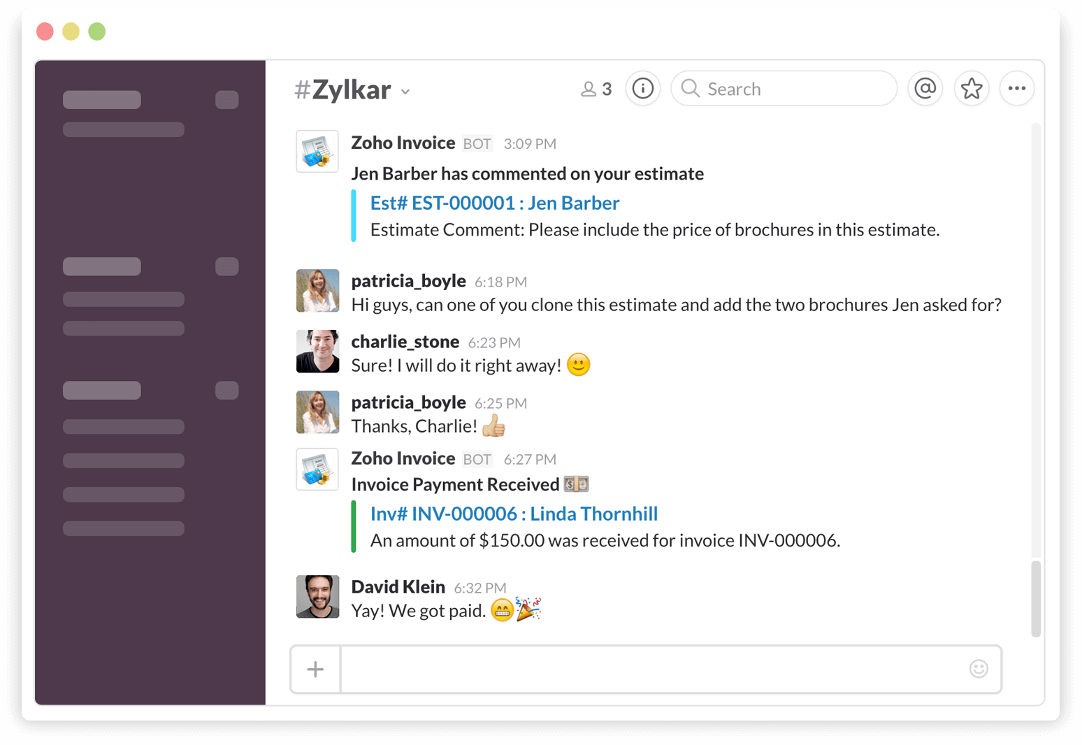 Slack | Zoho Invoice