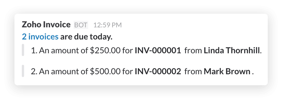 Slack | Zoho Invoice