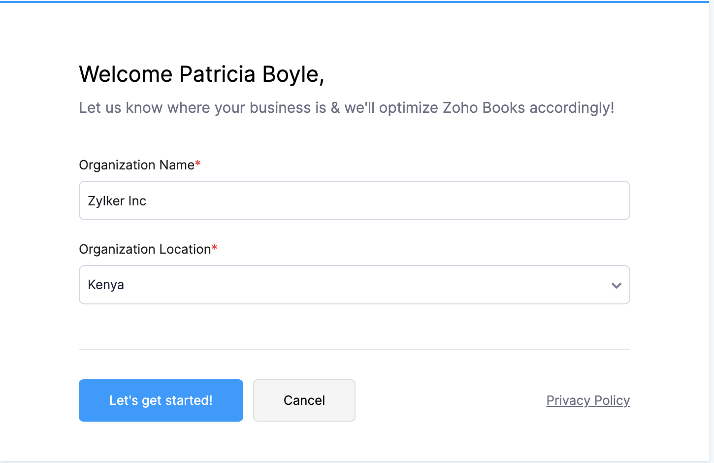 Organization Profile | Help | Zoho Books