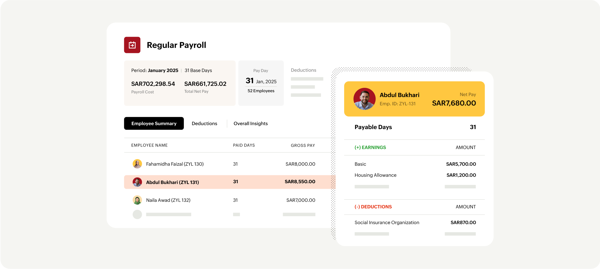 Every feature your payroll process needs | Zoho Payroll Saudi Arabia