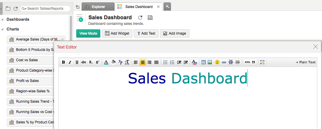 Creating a Dashboard l Zoho Reports Help