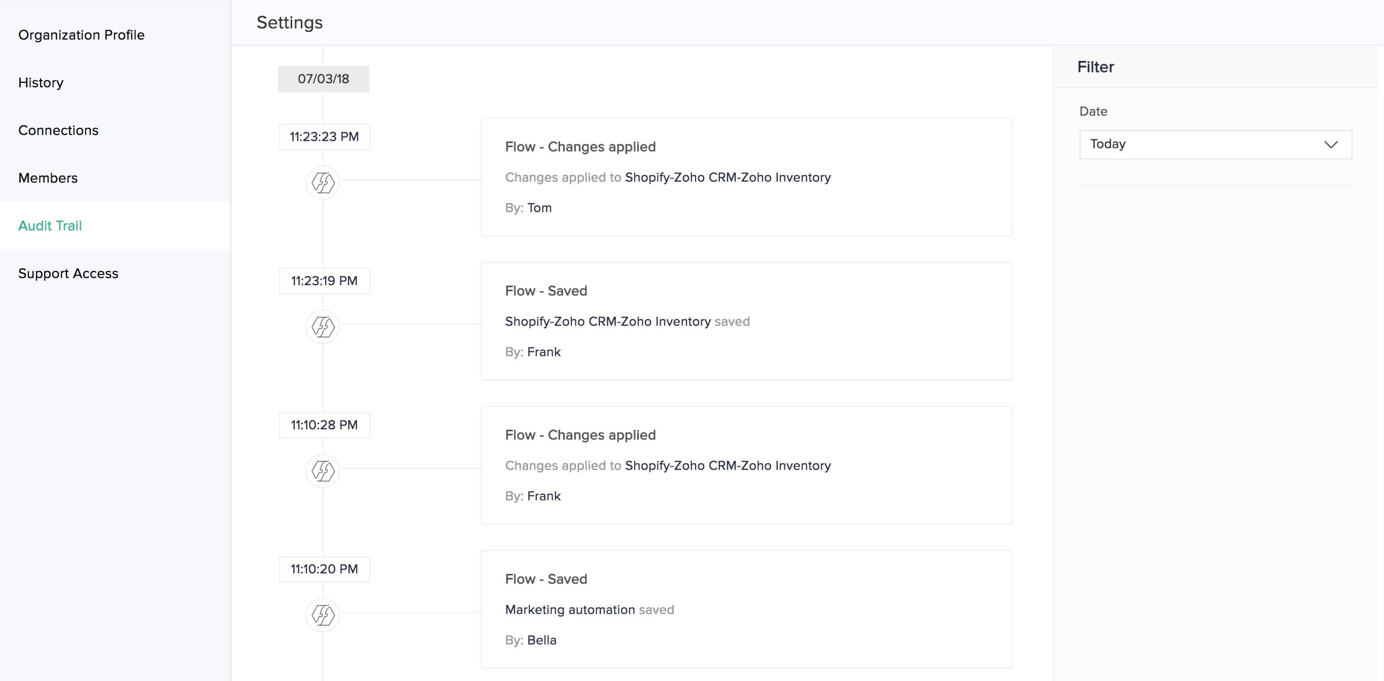 How to manage settings in Zoho Flow?