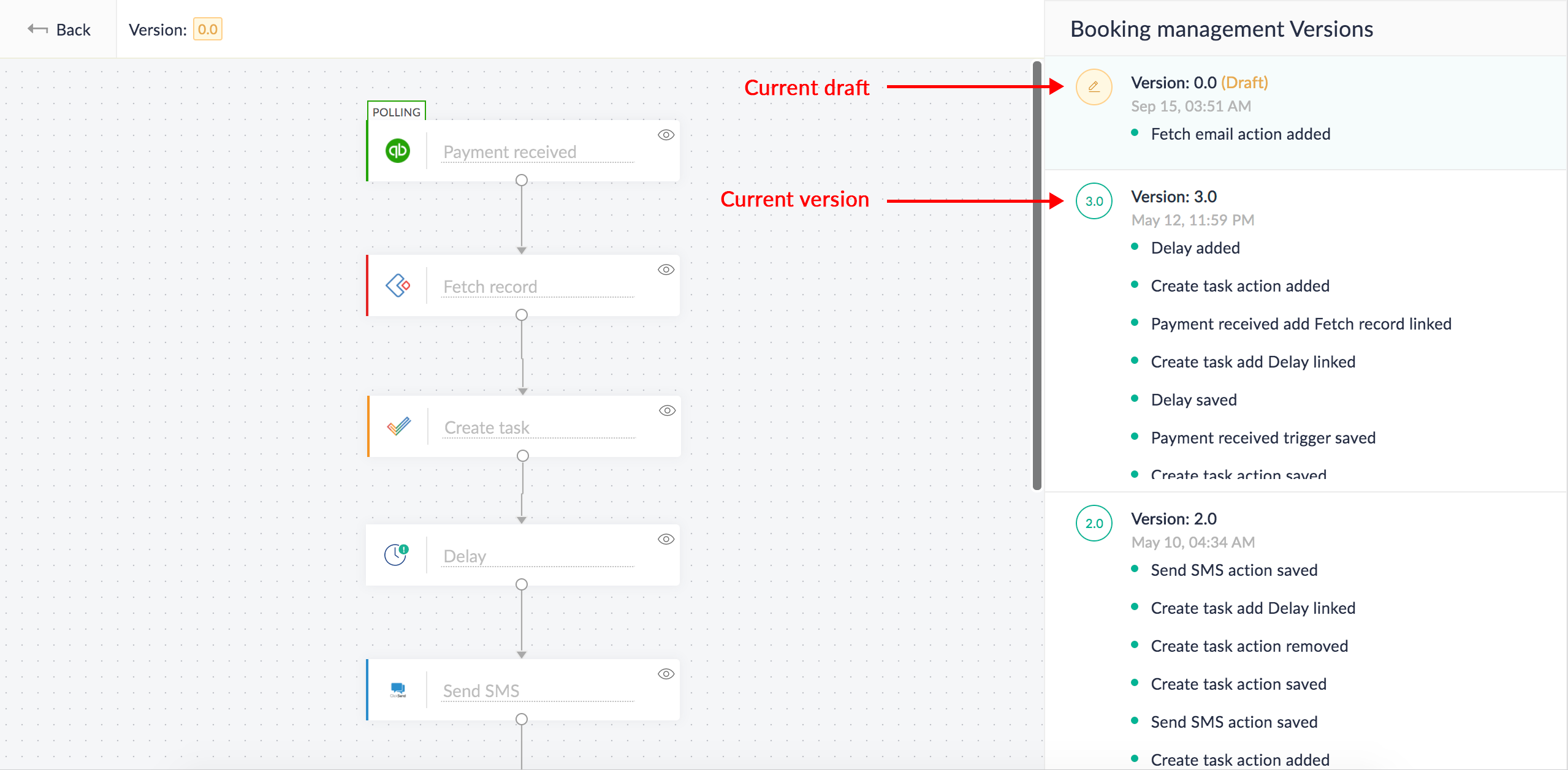 Click on a version to preview it on the builder. You can either Apply ...