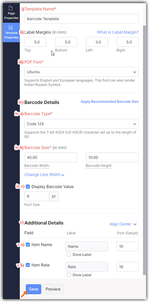 Configure Barcode Template | Online help - Zoho POS