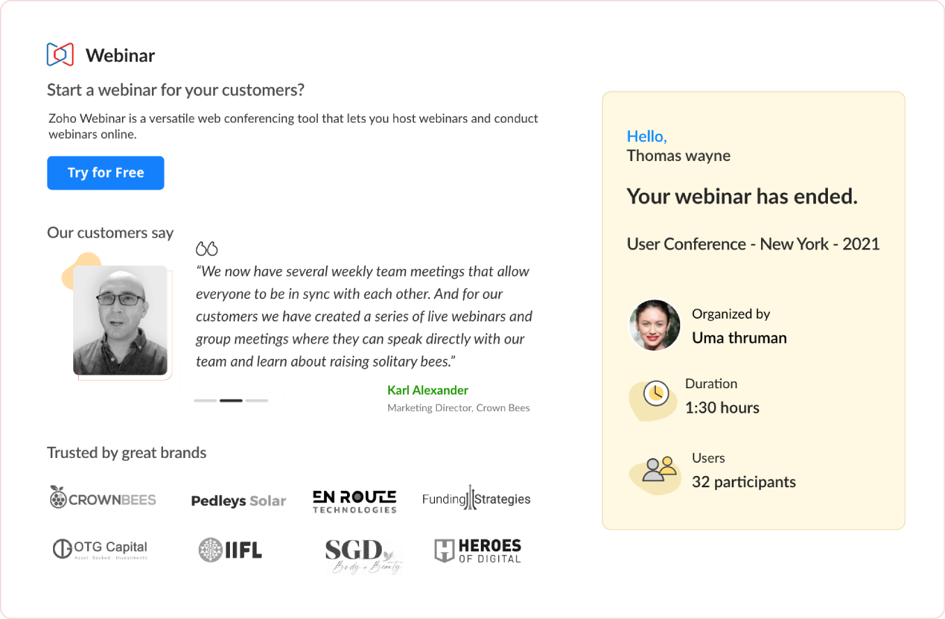 Zoho Webinar | Plataforma e ferramenta de webinar de vídeo