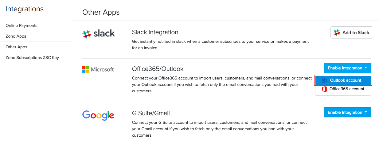 Outlook Integration - Help doc | Zoho Subscriptions Outlook Integration - Help doc | Zoho Subscriptions