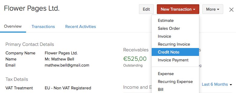 Credit Note | Help | Zoho Books