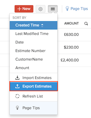 Clone,Delete and Export Estimates | Help - Zoho Invoice