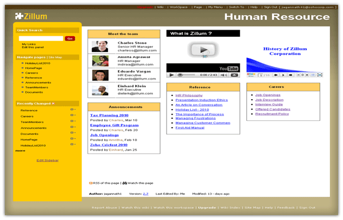 Online Team Collaboration & Group Knowledge Sharing Tool: Zoho Wiki